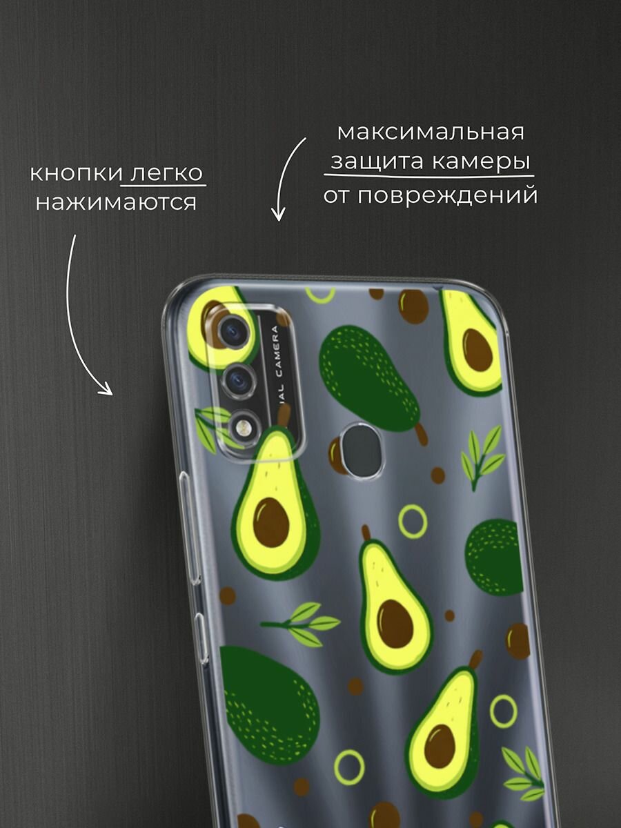 Чехол на Itel A48 / Ител А48 с принтом "Авокадо паттерн", прозрачный — фото 1