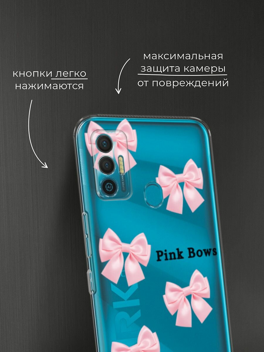 Чехол на Tecno Spark 7 / Техно Спарк 7 с принтом "Pink Bows", прозрачный — фото 1