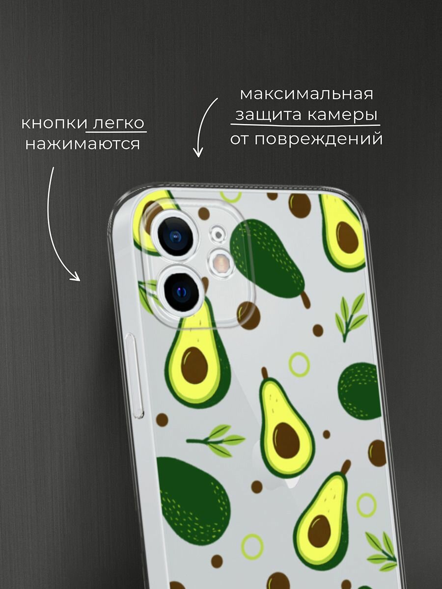 Чехол на Apple iPhone 12 mini / Айфон 12 Мини с принтом "Авокадо паттерн", прозрачный — фото 1