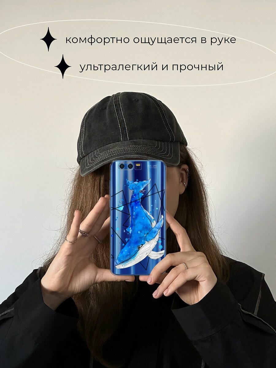 Чехол на Honor 9 / Хонор 9 с принтом "Кит графика", прозрачный — фото 1