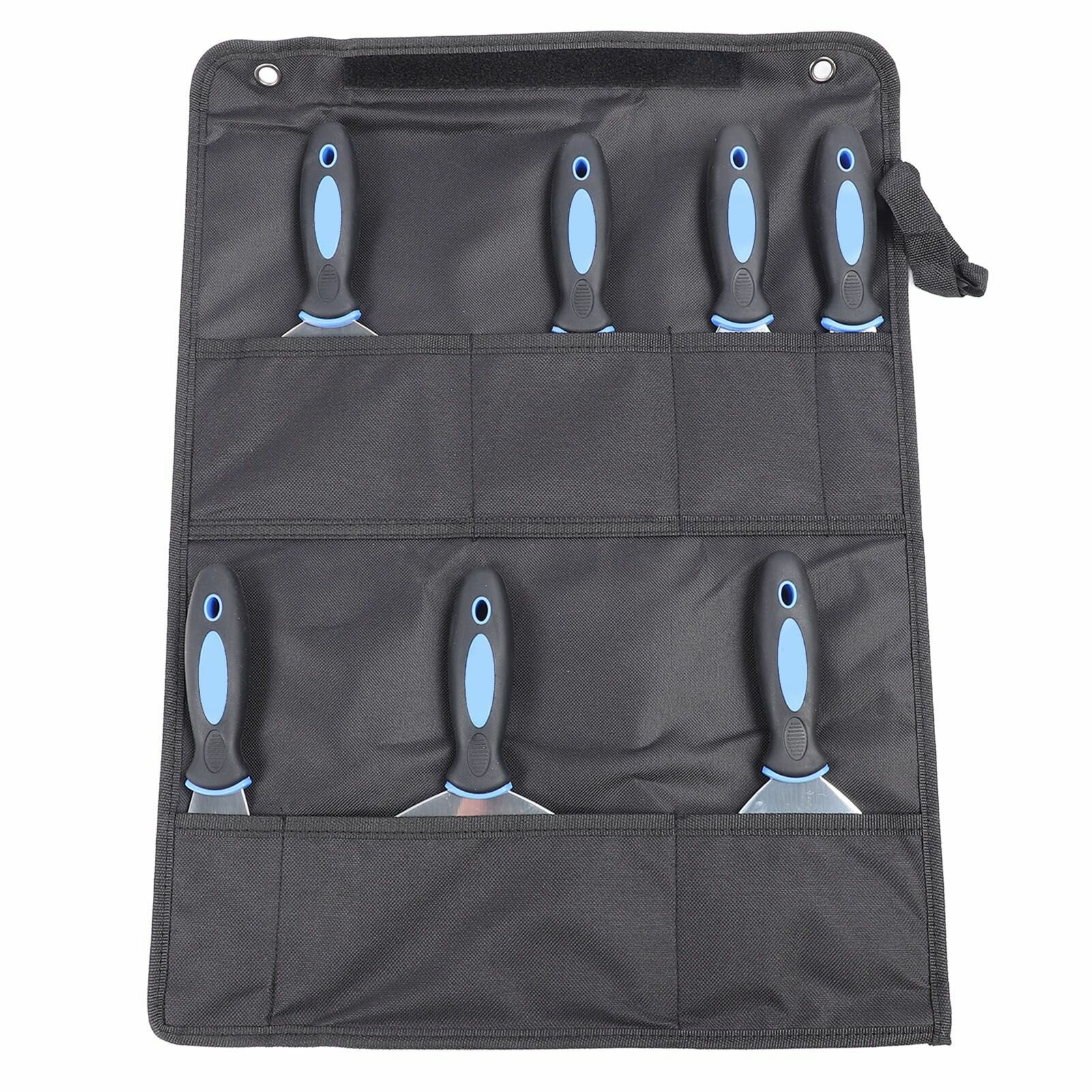 Набор из 7 скребков для шпатлевки из нержавеющей стали с сумкой для хранения для ремонта гипсокартона, нанесения штукатурки и удаления обоев