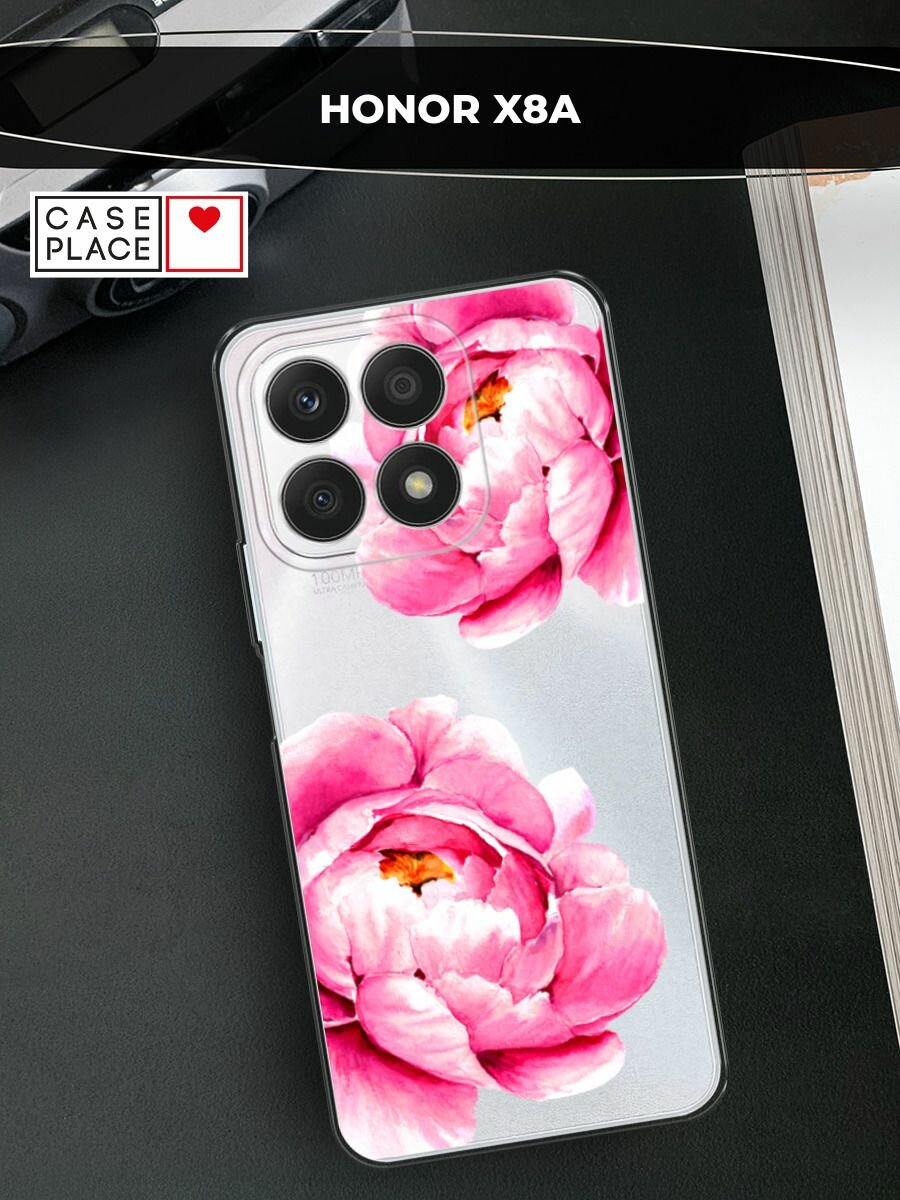 Чехол на Honor X8A / Хонор X8A с принтом "Open peonies", прозрачный