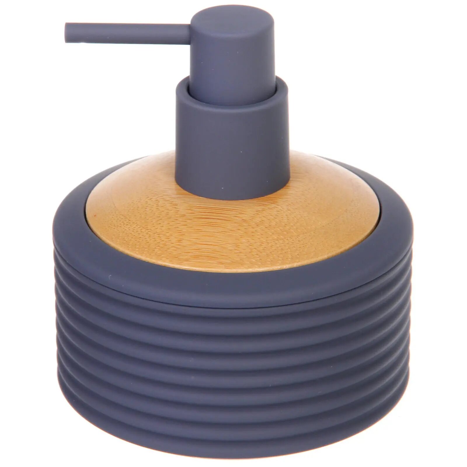 Дозатор для жидкого мыла 300 мл серый с помповым механизмом и вставкой из бамбука