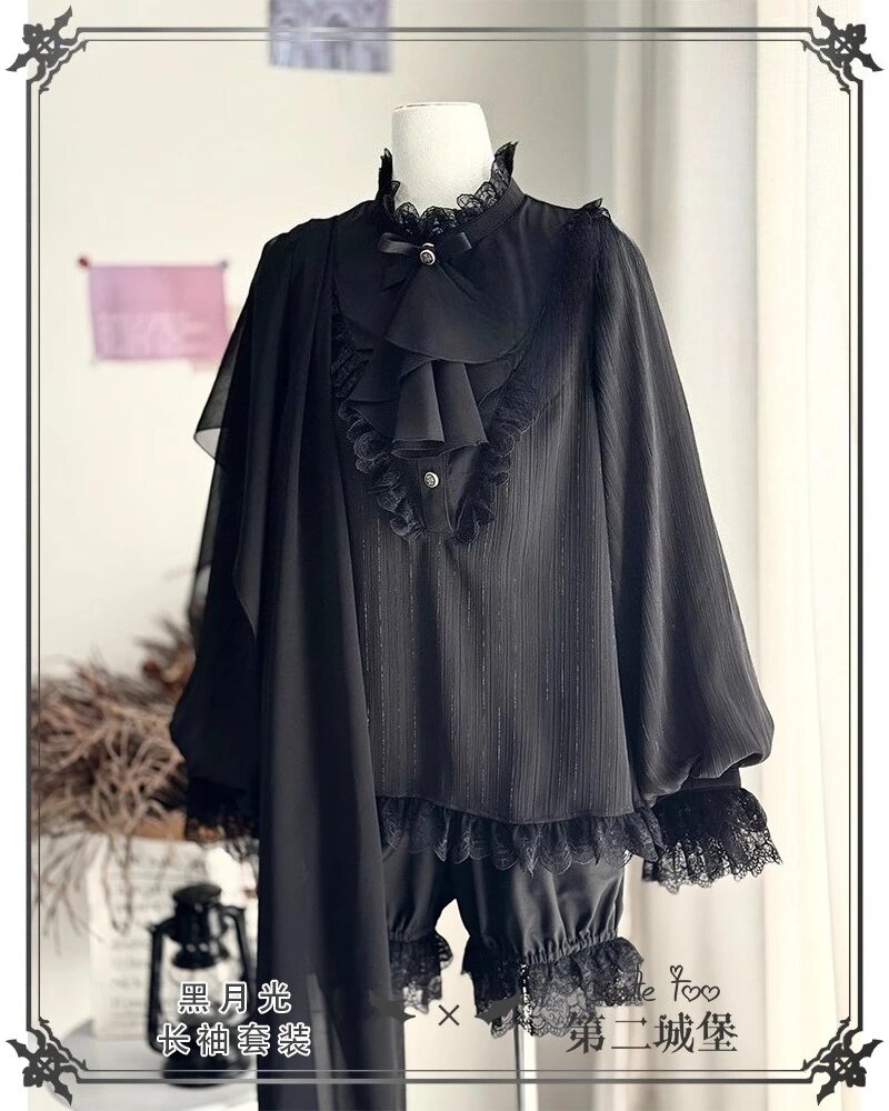 Черная рубашка Ouji Lolita с длинным рукавом, small size