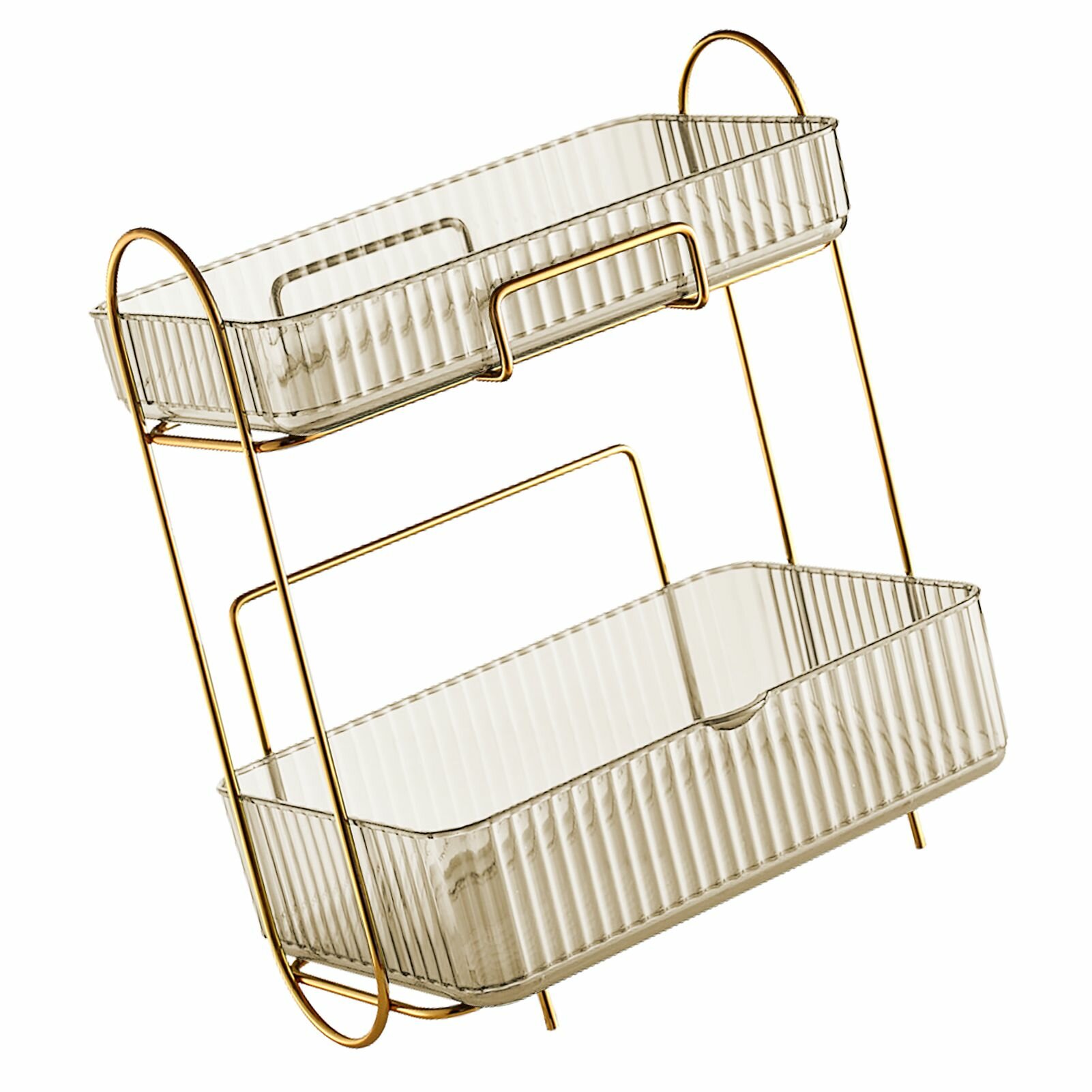 Органайзер для ванной комнаты с двумя ярусами и съемным ящиком, вместительная полка для хранения косметики на столешнице спальни, янтарный, 1200г