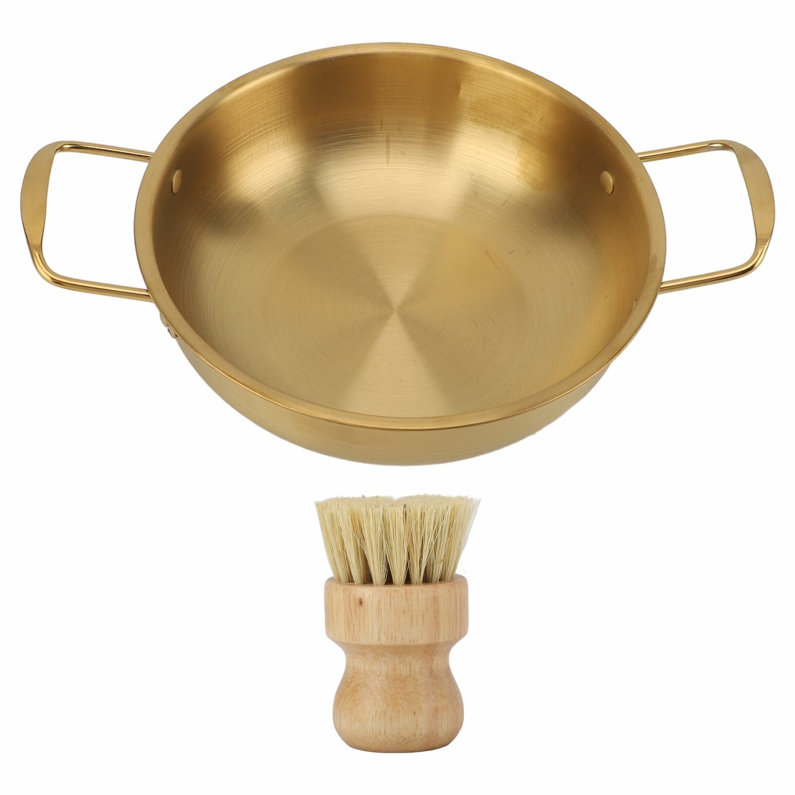 Кастрюля для рамэна на плите с двойной ручкой из нержавеющей стали, золотого цвета с кистью, корейская кастрюля с лапшой для супа из морепродуктов