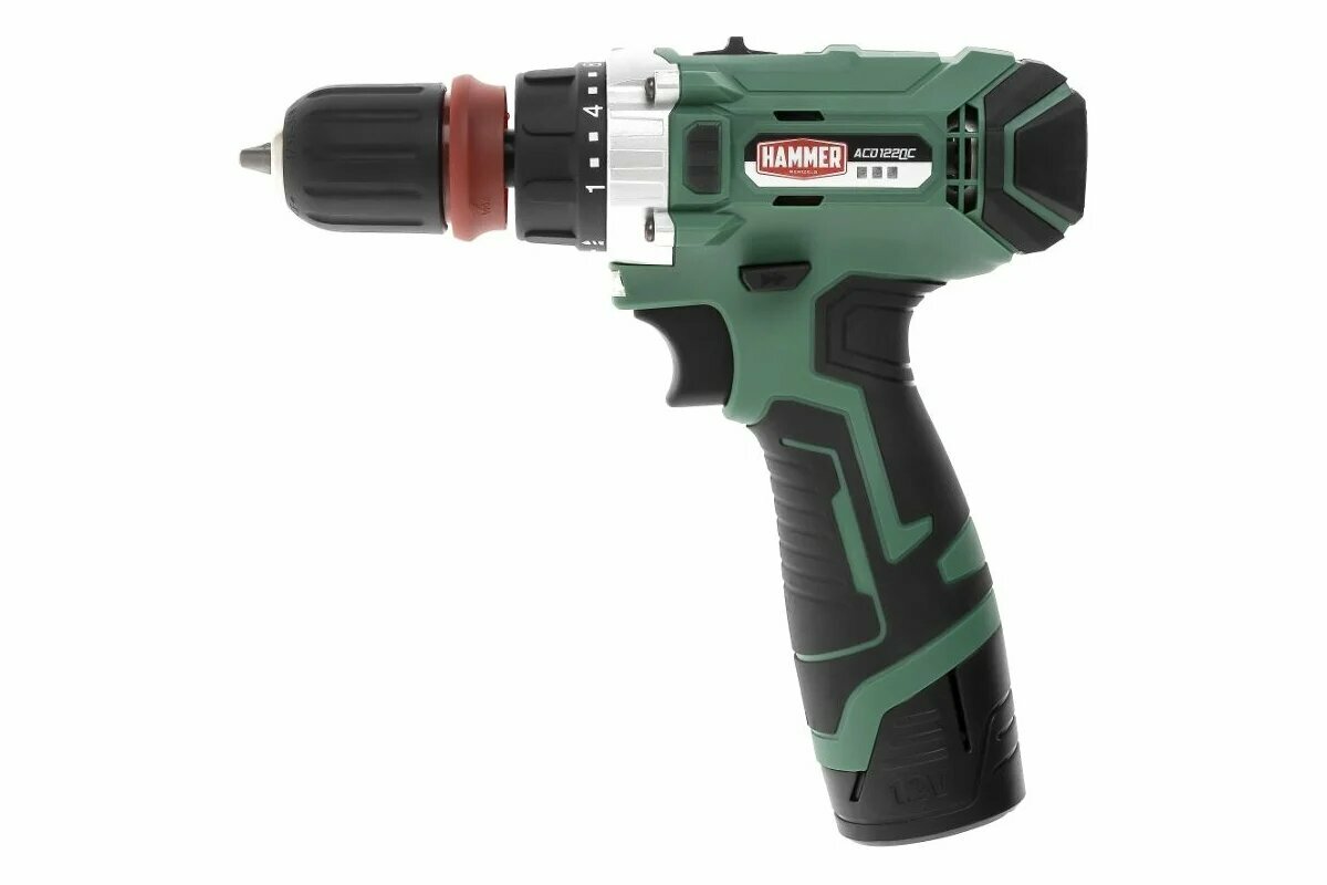 Аккумуляторная дрель Hammer 12 В, 2x2 Ач, Li-ION, 10 мм, 0-350/0-1400 об/мин, 28 Нм ACD122QC