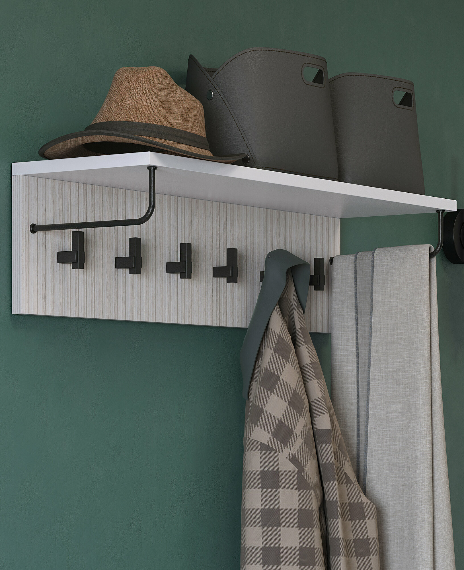 Вешалка Мебельно "Крафт Плюс 5", с рейлами, с 6 крючками, белая