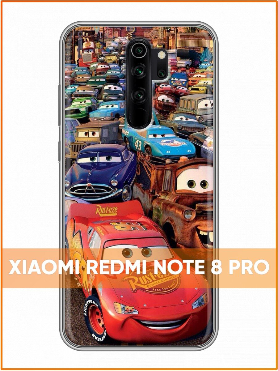 Чехол для Xiaomi RedMi Note 8 Pro с принтом Молния Маккуин и машины (Сяоми Редми Ноут 8 Про)