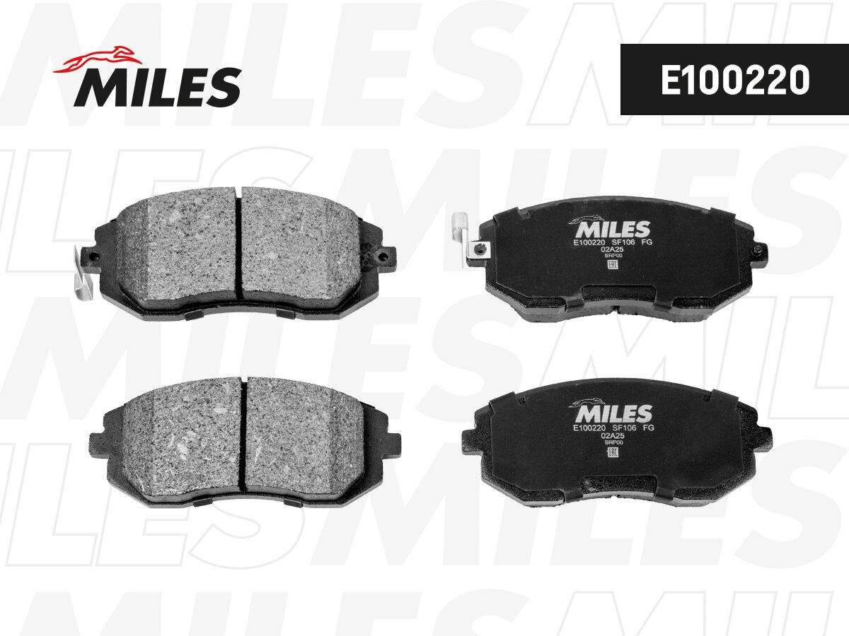 MILES Колодки тормозные передние (без датчика) (Смесь Semi-Metallic) (SUBARU FORESTER 01-/IMPREZA 01-/LEGACY 98-) (TRW GDB3328) E100220