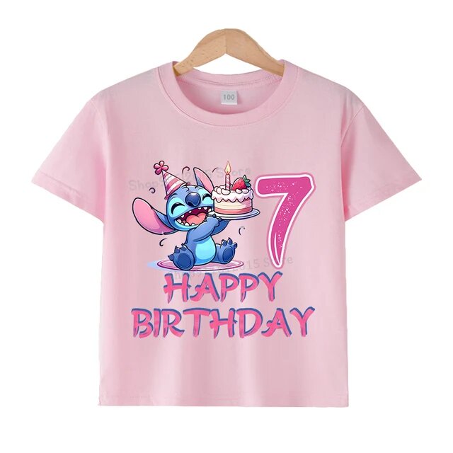 Футболка с розовым рисунком девочки Лило и Стич, детская одежда на день рождения, летние топы с короткими рукавами для малышей, милые футболки с героями мультфильмов, детская футболка, Размер:110