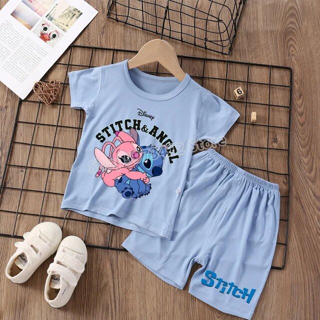 Шелковая пижама Disney Stitch, одежда для сна для детей, мягкая пижамная рубашка с рисунком из мультфильмов, кавайная ночная рубашка для девочек и мальчиков, подарки на день рождения, Размер: Размер 110 см