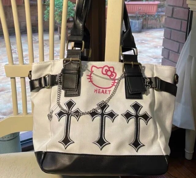 Сумка-тоут Kawaii Hello Kitty в средневековом стиле с фиолетовым принтом подмышку Y2K Sweet Spice Style, осенне-зимние сумки для женщин и девочек Sanrio,