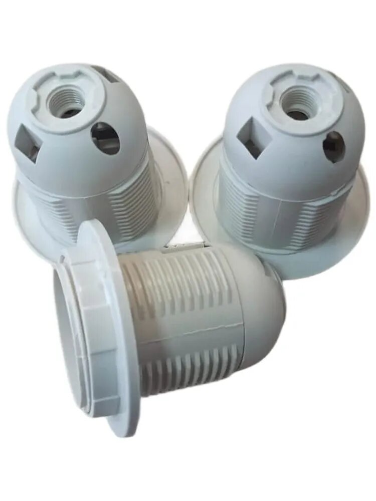 Патрон для лампочек Е27 резьбовой M10x1 с внешней резьбой с кольцом, T210, цвет белый 3 шт