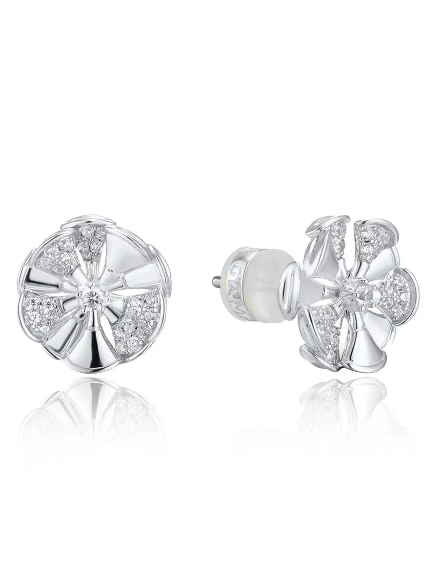 Серьги пусеты, серебро, 925 проба, фианит