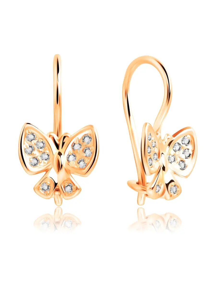 Серьги, серебро, 925 проба, золочение, фианит