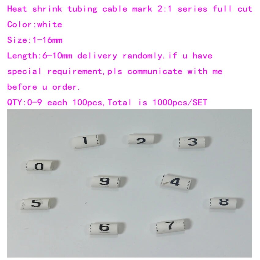 Термоусадочная трубка, маркер кабеля, полное разрезание, Номер провода от 0 до 9, 1-16 мм, 8 цветов, ПВХ, соотношение усадки 2:1, white color, 3.5mm