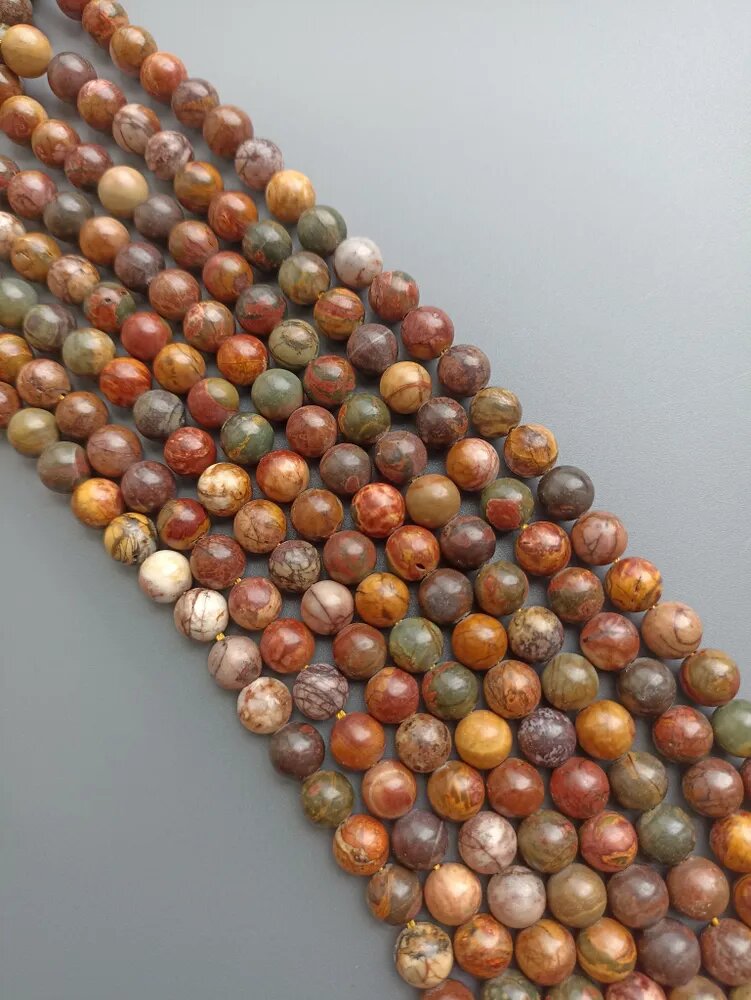 Яшма "Пикассо" 10 мм, бусины на нитке (около 36 шт)