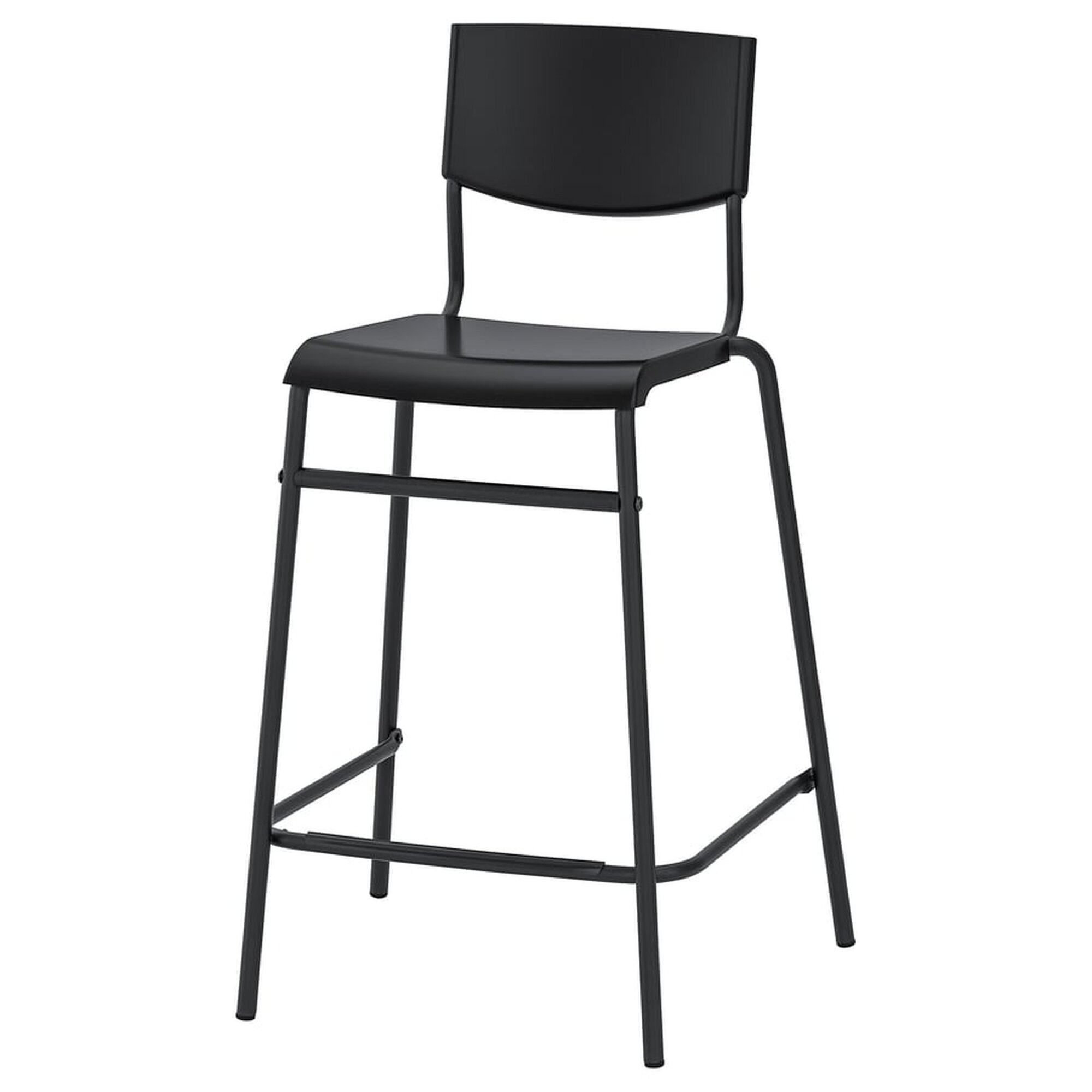Барный стул IKEA STIG 304.984.18, цвет черный, со спинкой, металл, пластик, 100 кг