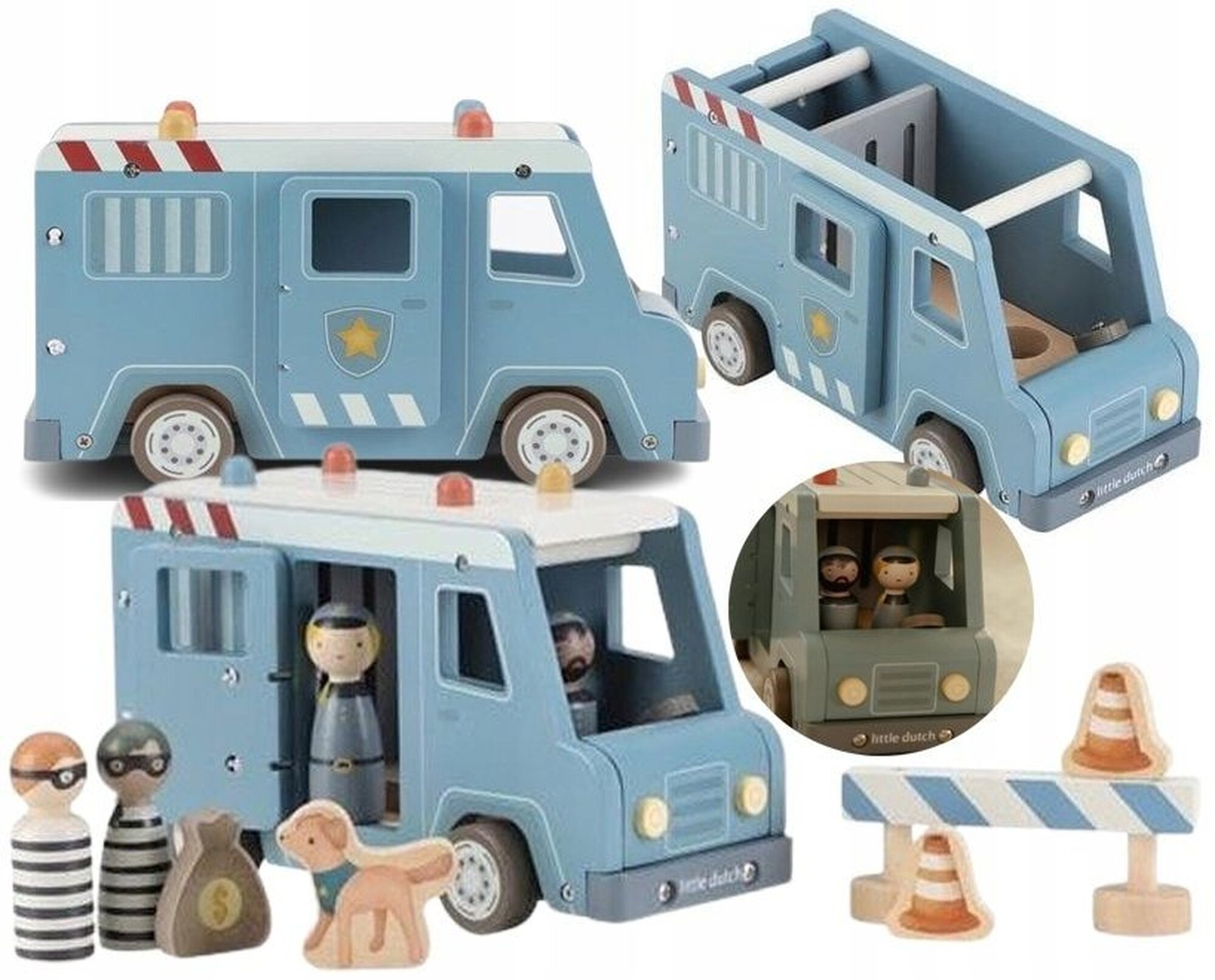 Игровой набор Little Dutch - Детская игрушечная деревянная Полицейская машина с набором фигурок - LD2541