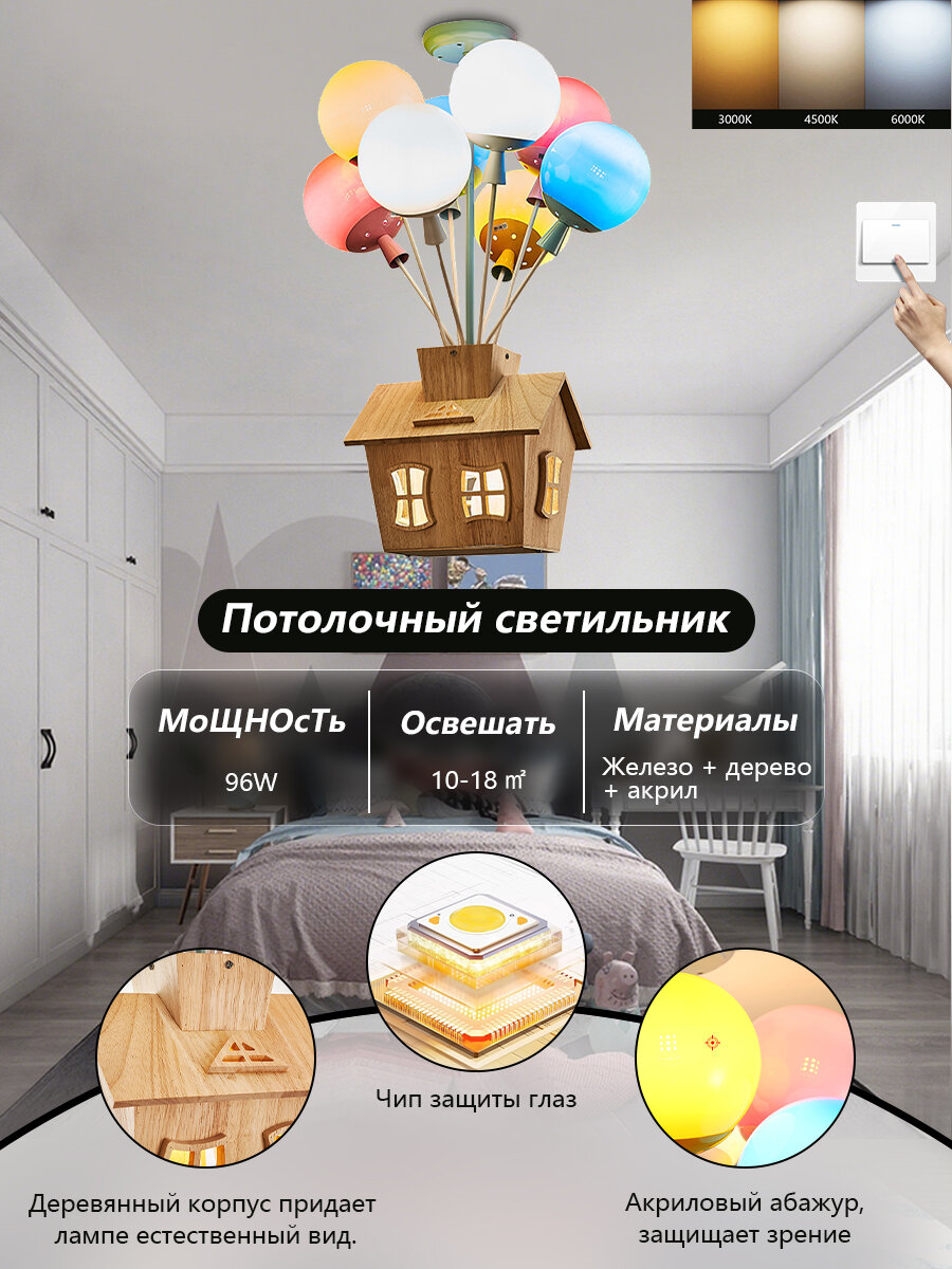 Детская комната мультфильм воздушный шар потолочный светильник летающий дом в форме подвесной светильник
