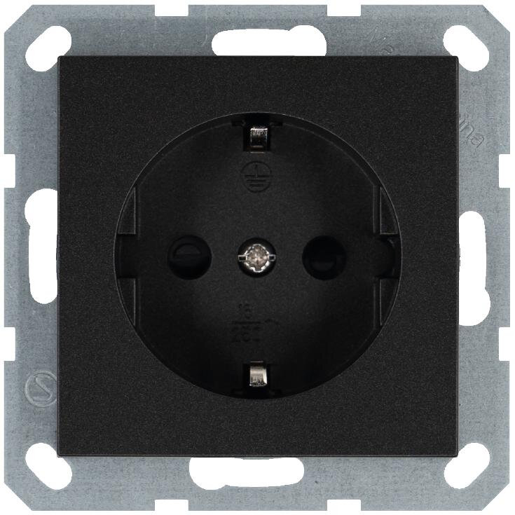 Розетка 1-м Shuko 16А IP20 с заземл. защ. шторки механизм антрацит, JASMART G5501B (1 шт.)