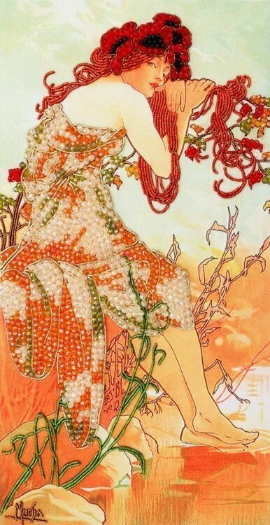 Вышивка хрустальными камнями "Лето" 17,5x33,5 см, Девушки Абстракция Люди