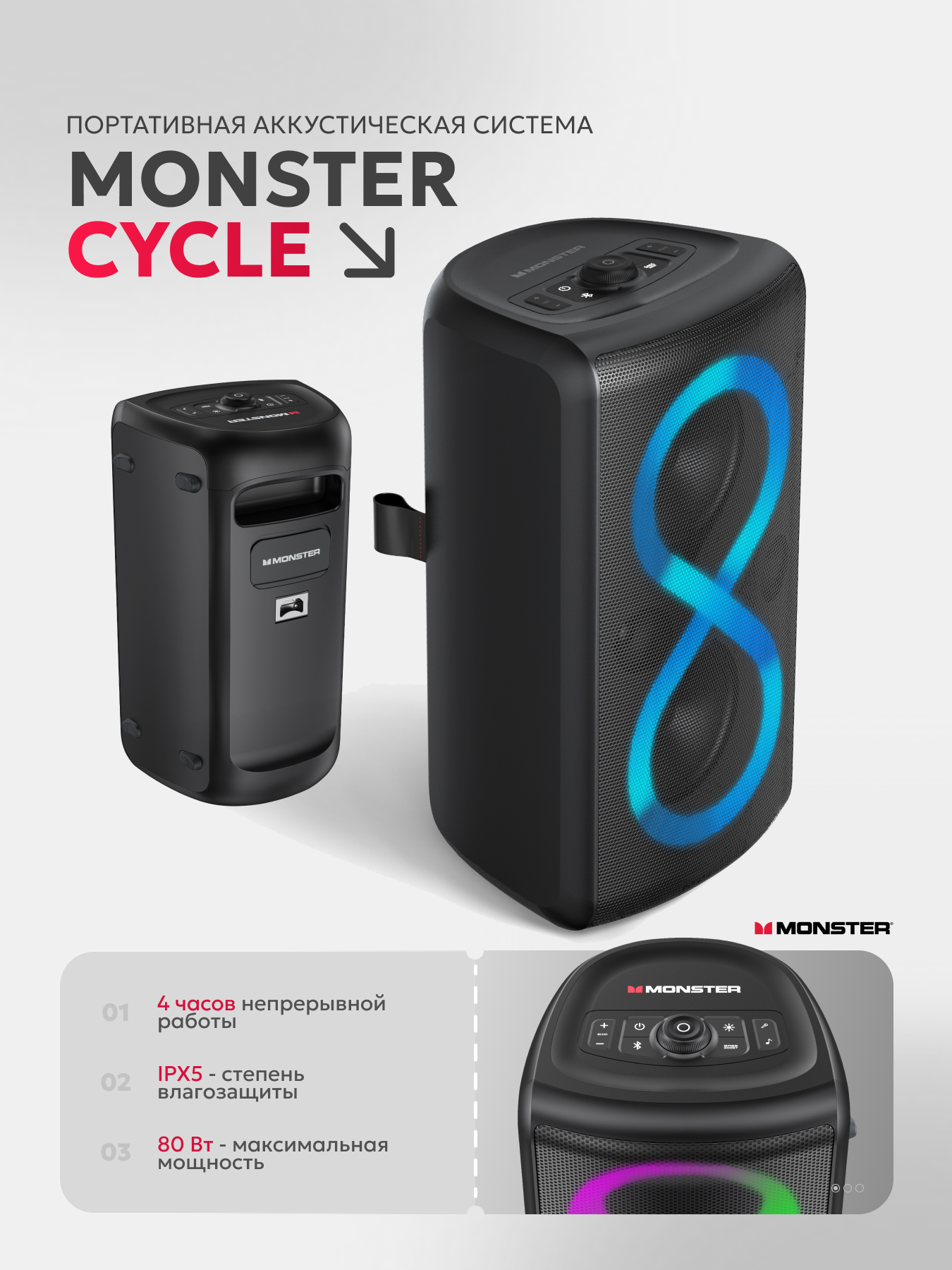 Портативная акустическая система MONSTER Cycle, чёрная ( без микрофонов в комплекте)