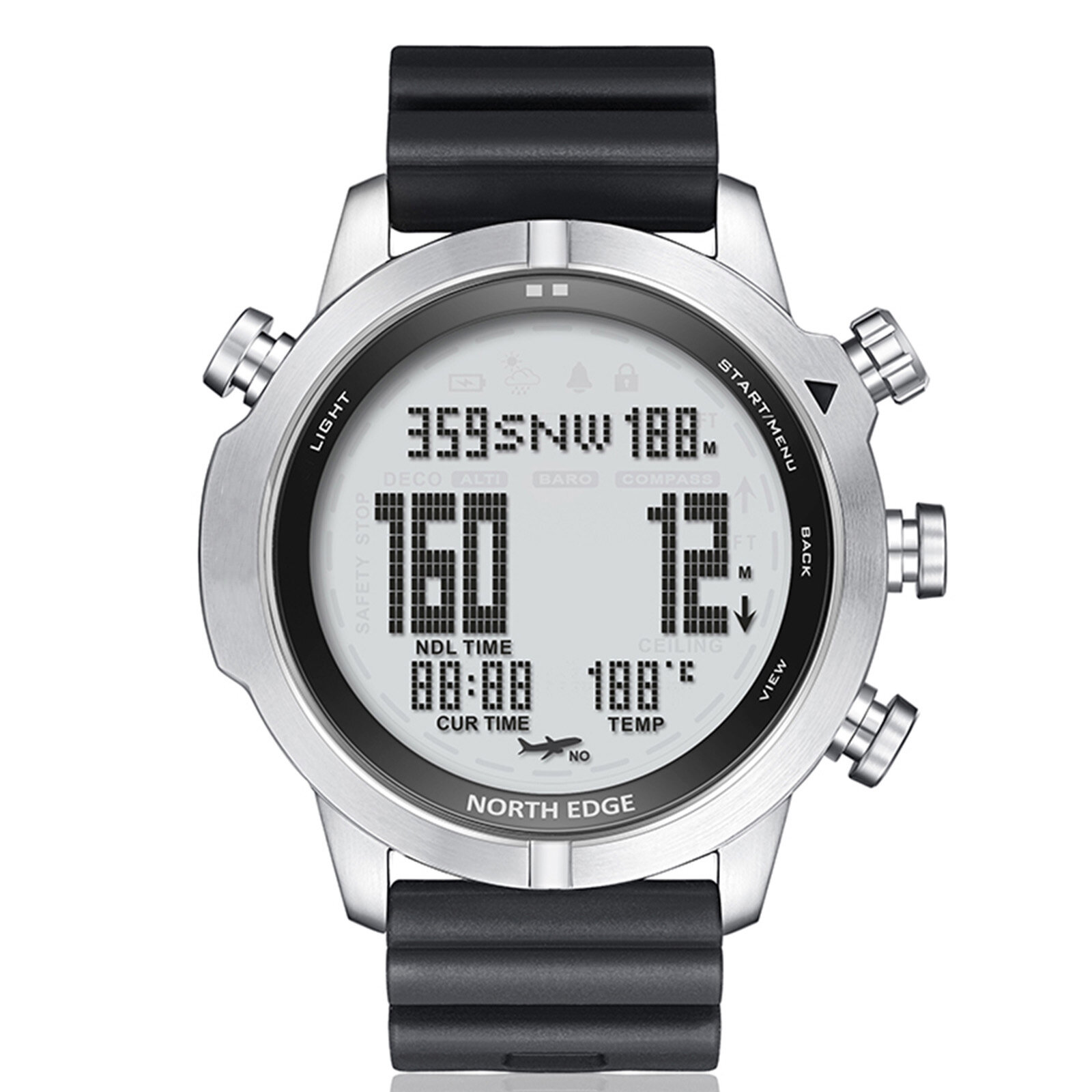 Часы для дайвинга цифровые для мужчин компьютерные часы для дайвинга водолазные часы мужские наручные часы с компасом альтиметром барометром цвет серебристый материал toughened glass корпус из нержавеющей стали ремешок силиконовый диаметр корпуса 50 мм