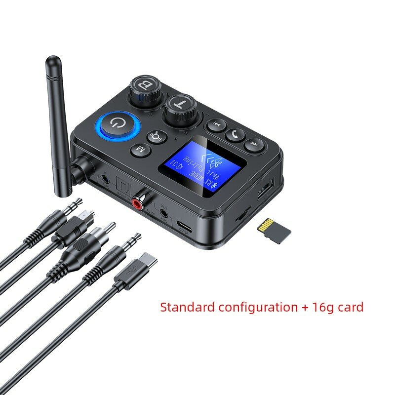 Адаптер Bluetooth 5.4, аудиоадаптер, приемник-передатчик, поддержка TF-карт и USB-накопителей, регулировка высоких и