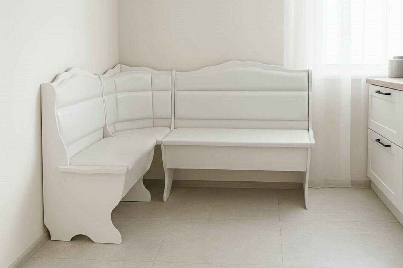 Диван угловой Мир Мебели Ривьера, угловой, ЛДСП, экокожа, белый, универсальный, классический стиль