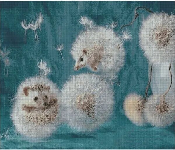 Набор для вышивки крестом "Ежики, одуванчики", 18CT, 16CT, 14CT 14CT white canvas