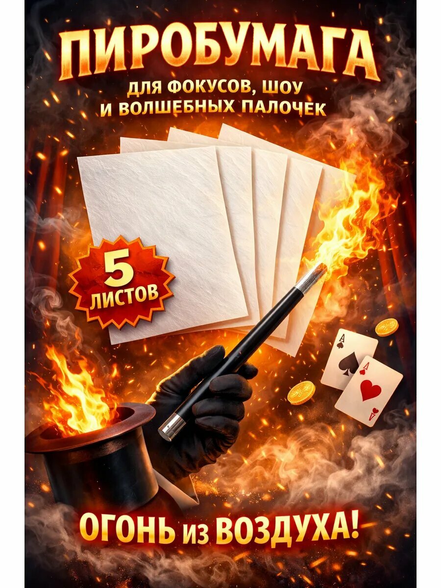 Пиробумага для фокусов 20х25 см 5 листов