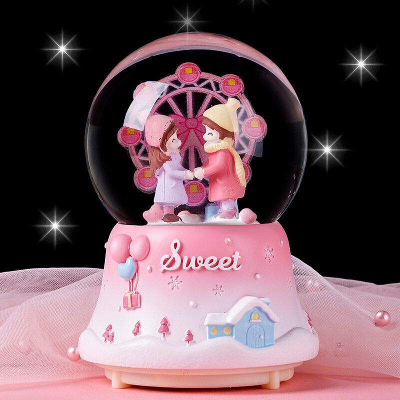 Мечтательная девочка, музыкальная шкатулка с кристальным шаром в виде единорога, украшение, музыкальная шкатулка для студентов, снежинка, водяной шар, подарок на день рождения