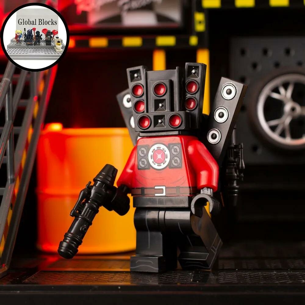 Конструктор из кубических фигур с фигуркой наблюдателя и фигуркой унитаза, набор для сборки с фигурками в форме кубов, включающий фигурку наблюдателя и фигурку унитаза, строительный набор из кубических элементов с двумя фигурами: наблюдатель и унитаз