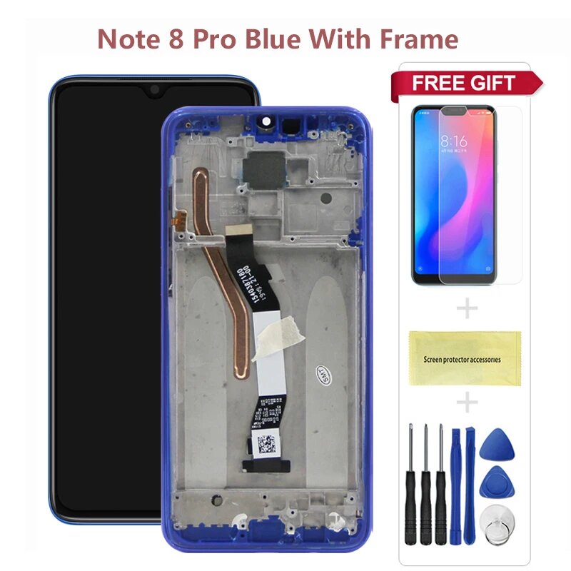 Дисплей LCD С Тачскрином Для Xiaomi Redmi Note 8/8 Pro, Замена, IPS-матрица, 8pro Blue Frame