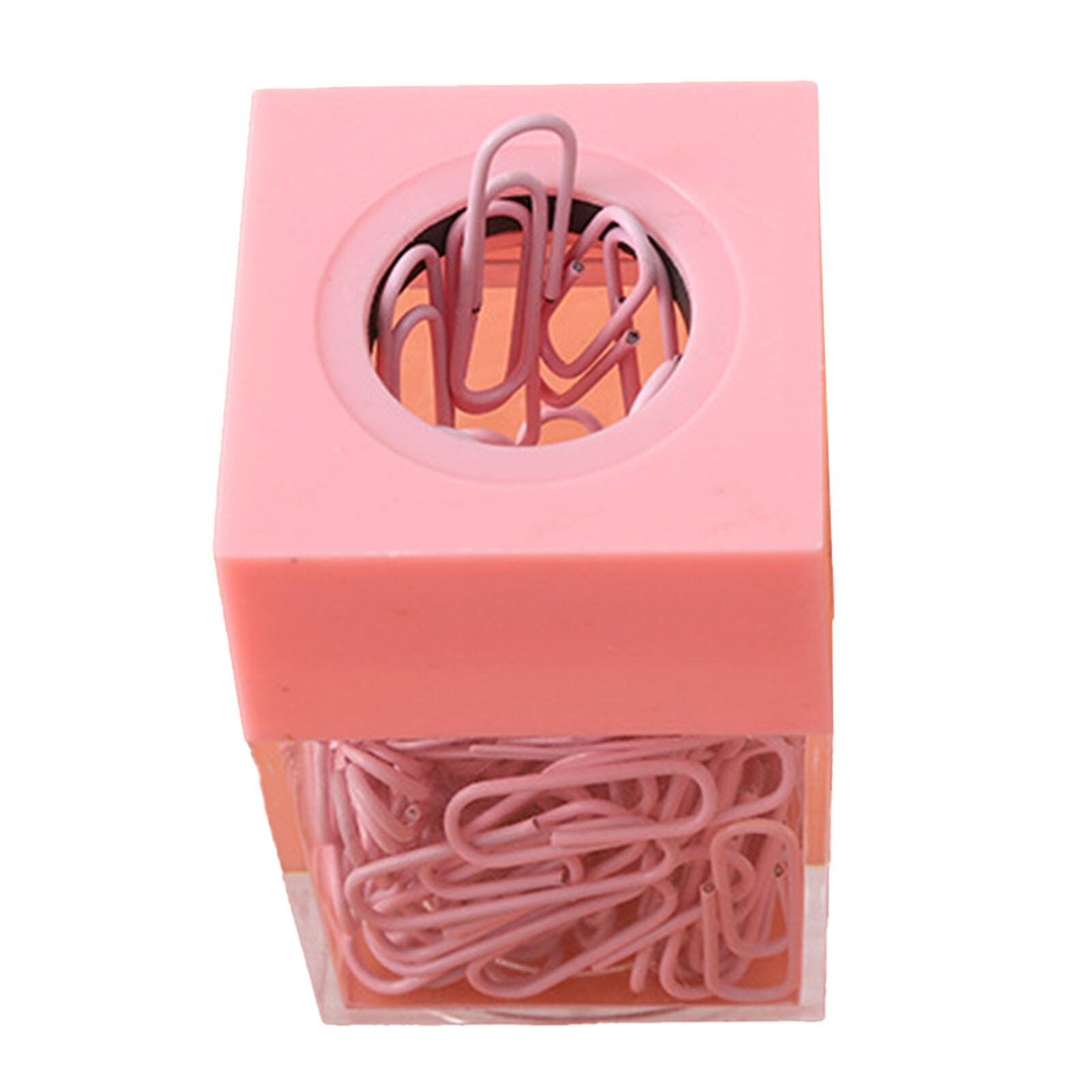 Magnetic Paperclip Dispenser Large Capacity Transparent Paper Clip Storage Organizer for Desk School Office Pink