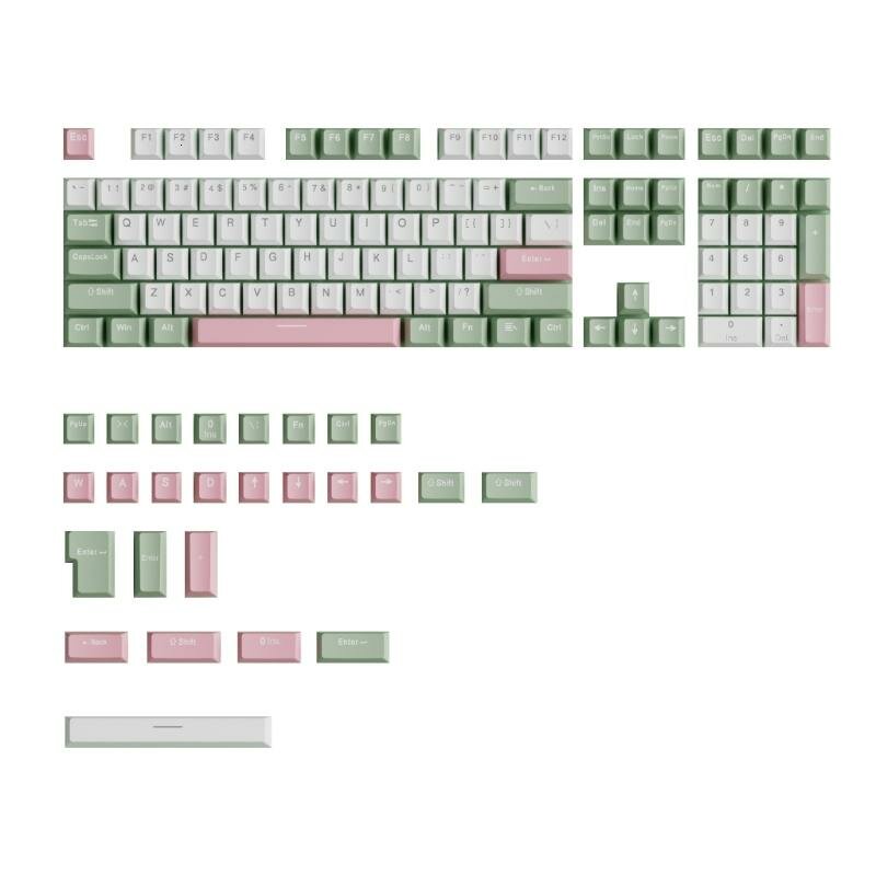 134PCS Уникальные OEM Профильные Кейкапы из PBT, Белый Зеленый