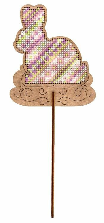 Вышивка нитками набор Щепка "Цветная Пасха" 8х21 см, Кролики Животные