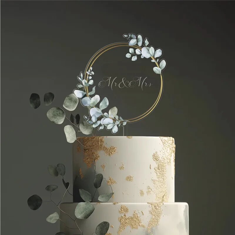 Топпер для торта "Mr & Mrs" с эвкалиптом, акрил, цвет b 2