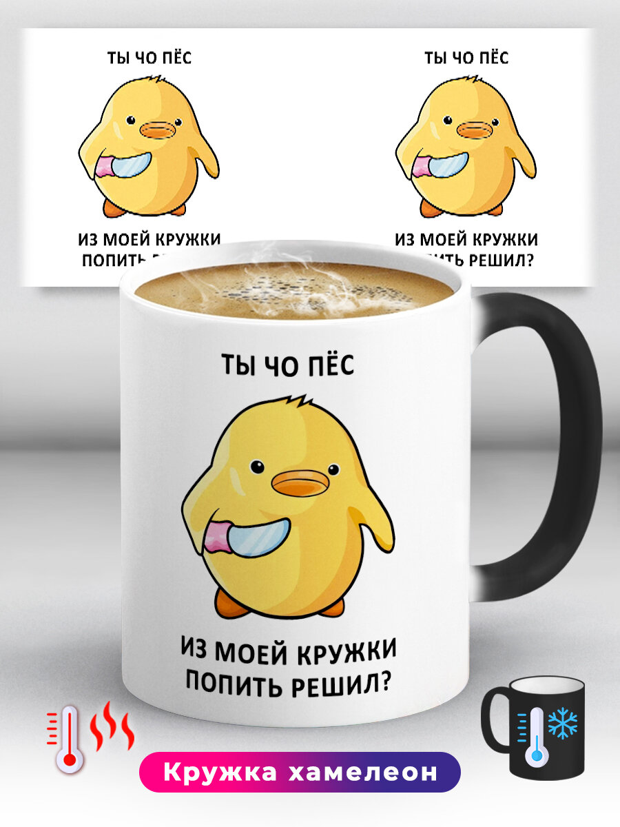 Кружка хамелеон с приколом мем Утка Ты чо пес Милый утенок