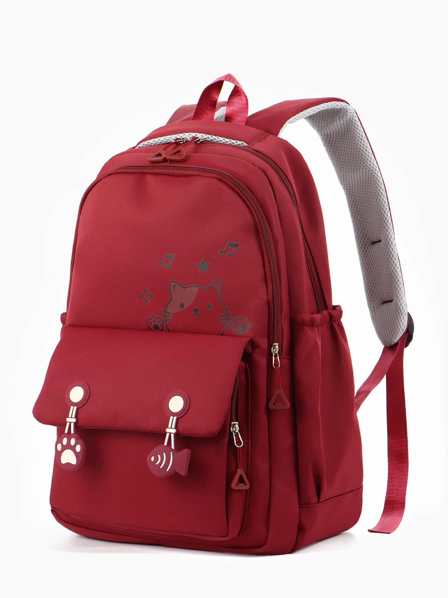 Рюкзак школьный "Котик", 3 кармана, 2 отделения, 29x14x44 см, бордовый