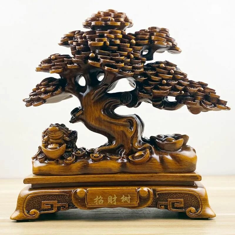Статуэтка Дерево с жабами богатства фен-шуй, для привлечения удачи, 25x11x24 см, Светло-коричневый