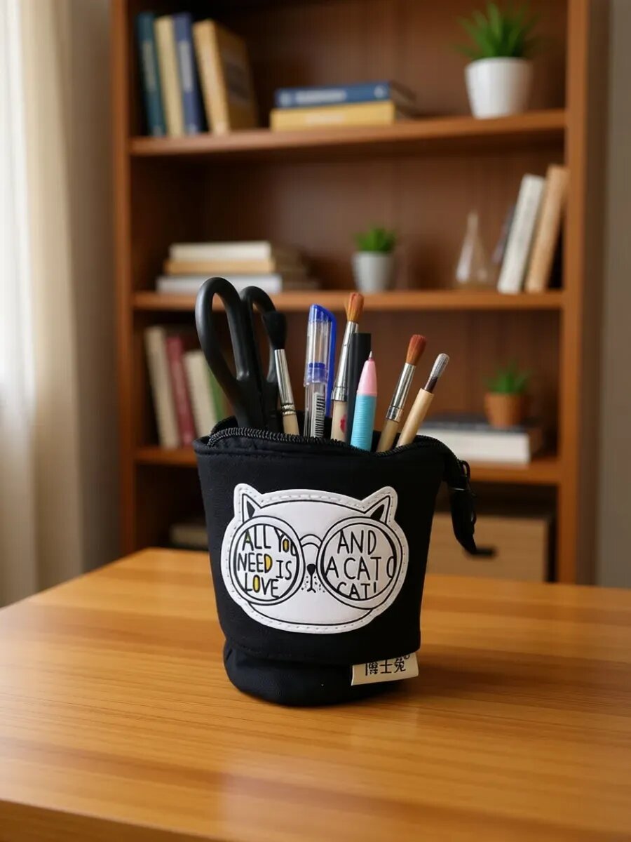 Пенал-тубус, на молнии, текстиль, для школы, 1 отделение, чёрный, 17x12x3 см