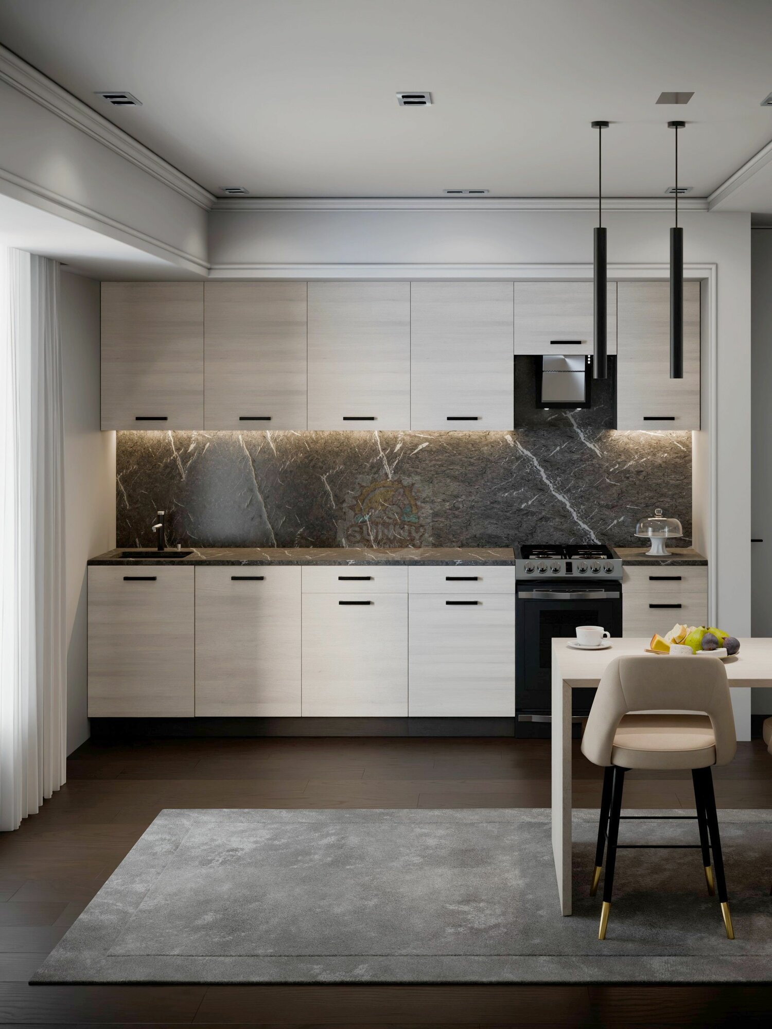 Кухня модульная прямая со столешницей Мария, 290 см, Венге/Лоредо ЛДСП, 180 х 290 х 60 см, столешница 60 см.