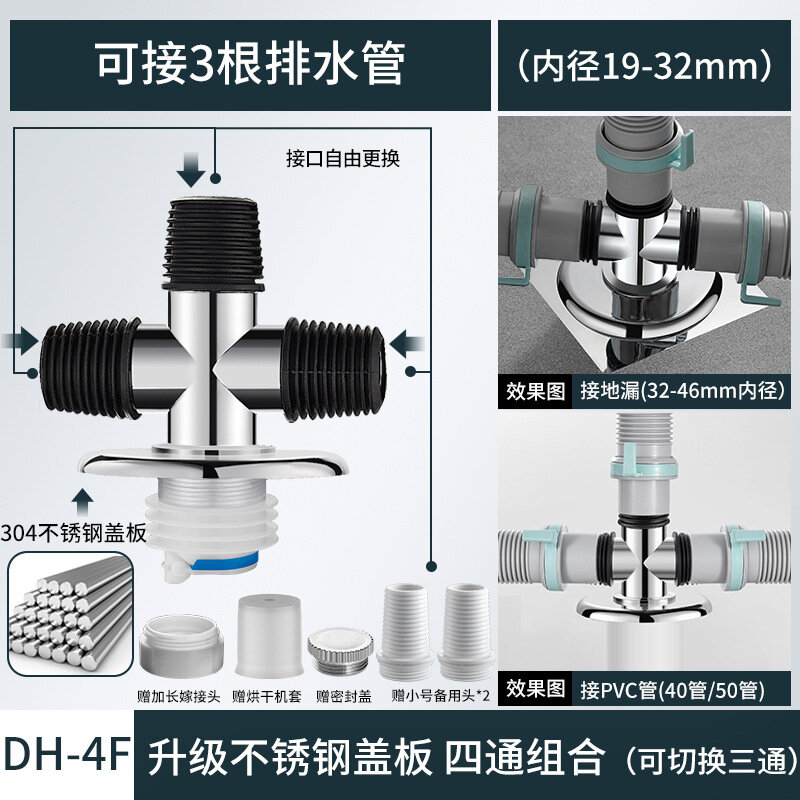 Соединитель для слива стиральной машины Hansha, дренажная труба, сливное устройство из нержавеющей стали для ванной комнаты с защитой от запаха и перелива.