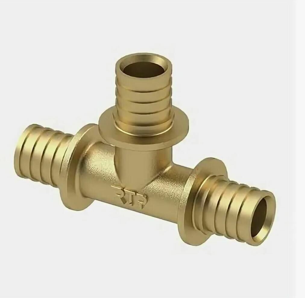 Тройник аксиальный, латунь, наружная резьба,16х1/2", желтый, RTP