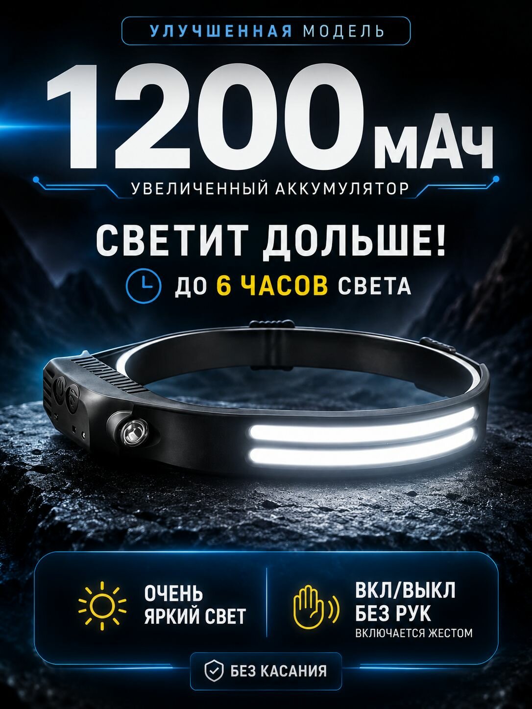 Фонарь налобный аккумуляторный, светодиодный, мощный 18650 налобный 18650