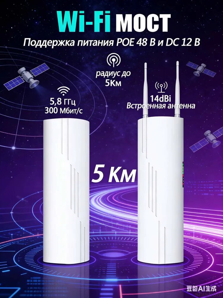 Wi-Fi мост 5,8 ГГц, 300 Мбит/с, Комплект (2 шт.), до 5 км