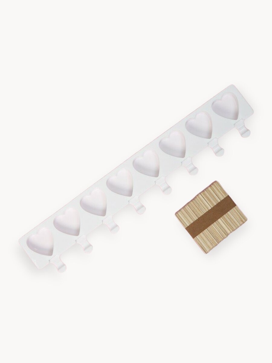 Форма силиконовая для мороженого «Сердца. Макси», 8 ячейки, 49×6,5×2 см, с палочками 50 шт, цвет белый